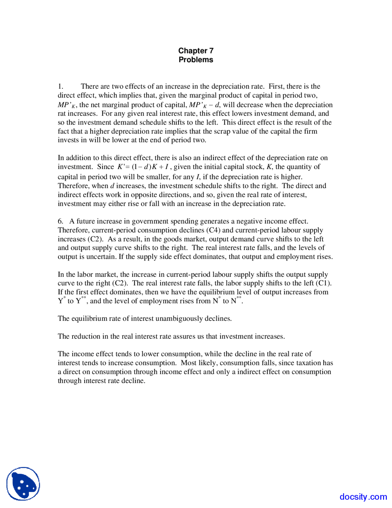 Depreciation Rate Intermediate Macroeconomics Problems Docsity