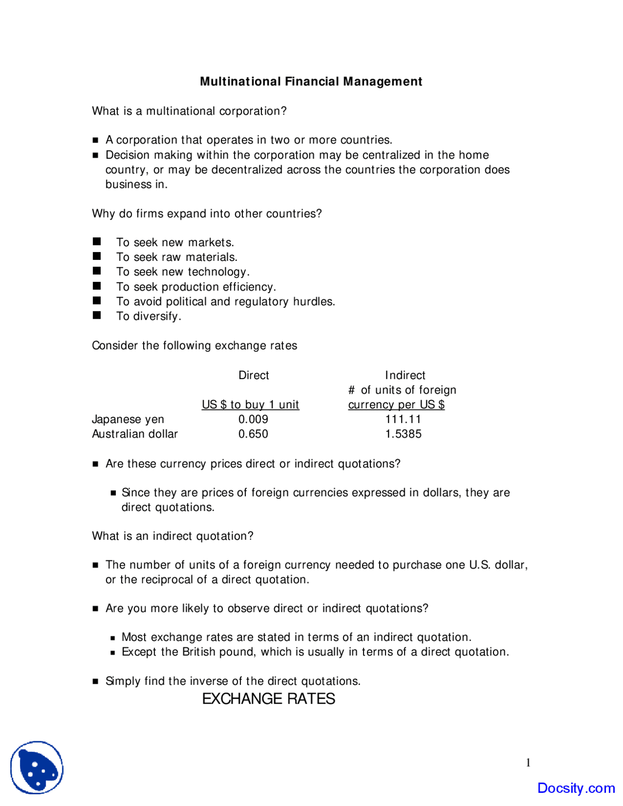 Multinational Financial Management Financial Management Lecture
