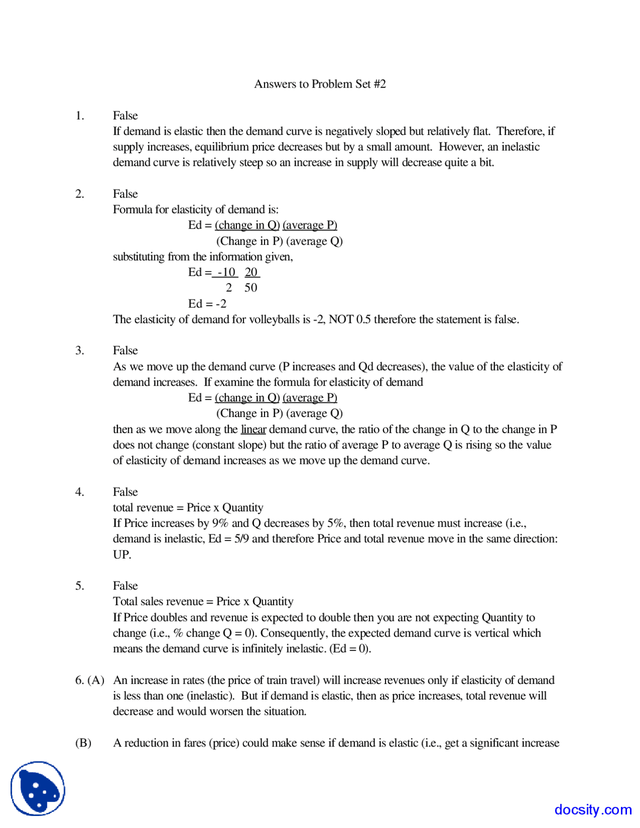 Negatively Sloped Introductory Economics Problems Answers Docsity