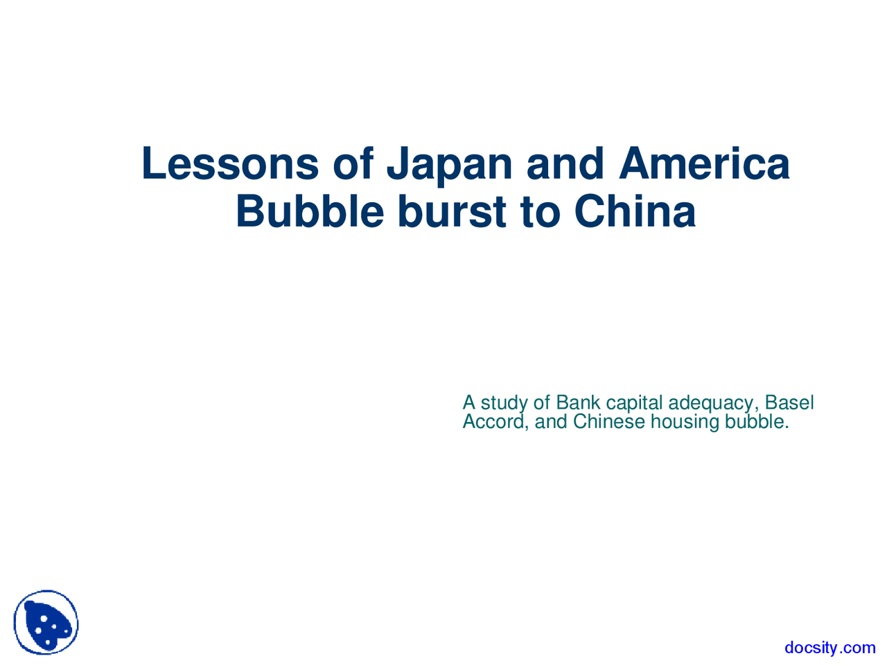 Bubble Burst Monetary Economics Lecture Slides Docsity