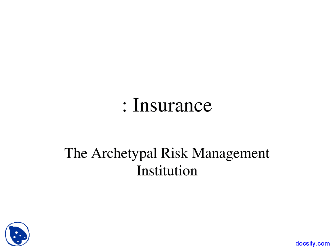 Insurance Financial Markets Lecture Slides Docsity