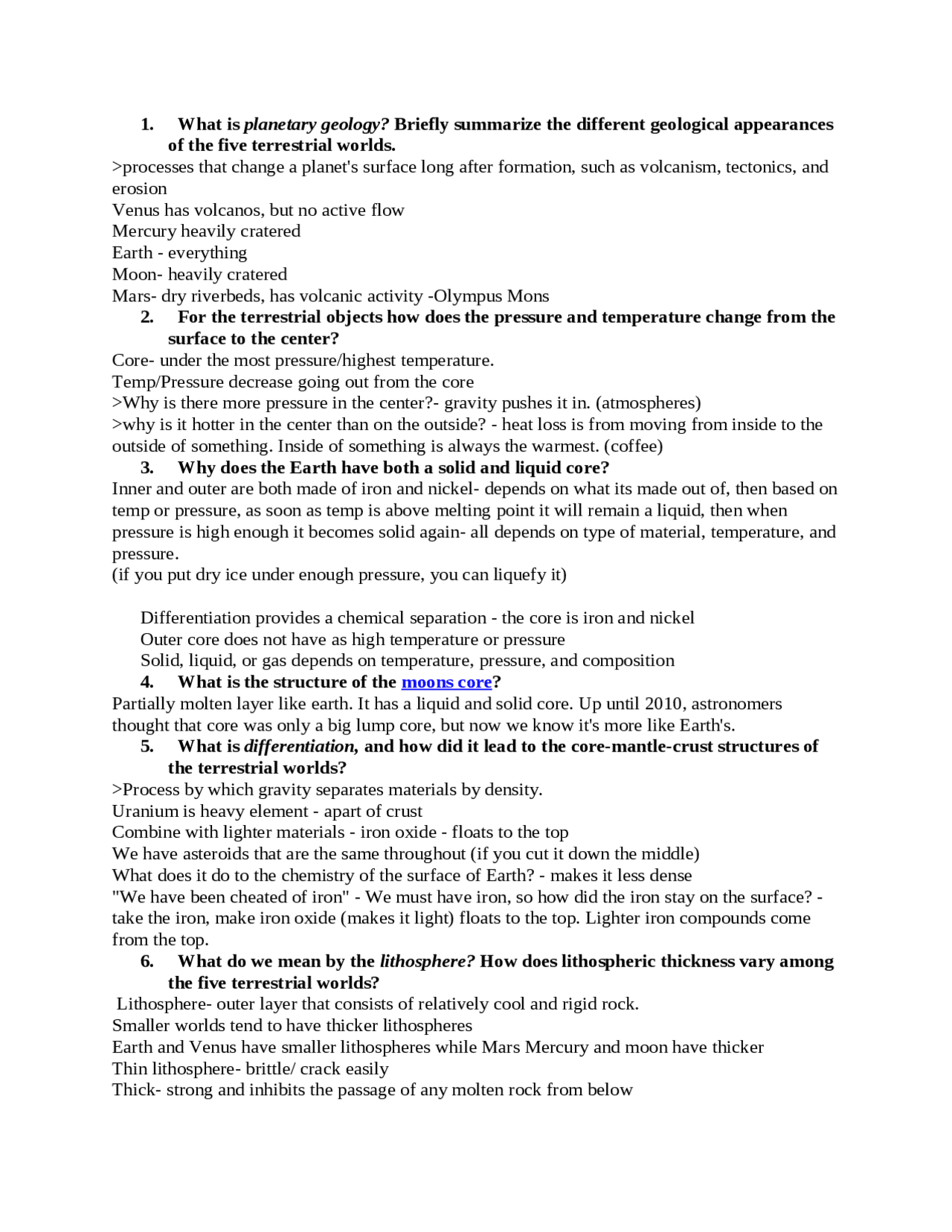 Planetary Geology In Astronomy Of The Solar System Astr 1010 Docsity