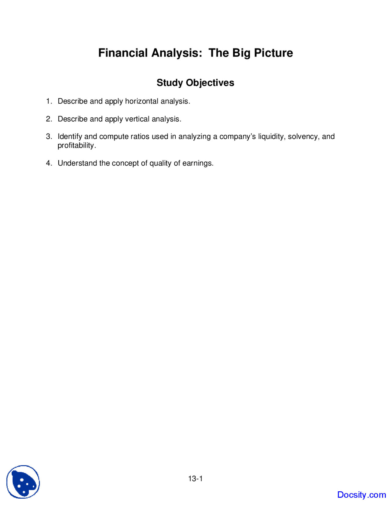 Financial Analysis Principles Of Accounting Lecture Notes Docsity