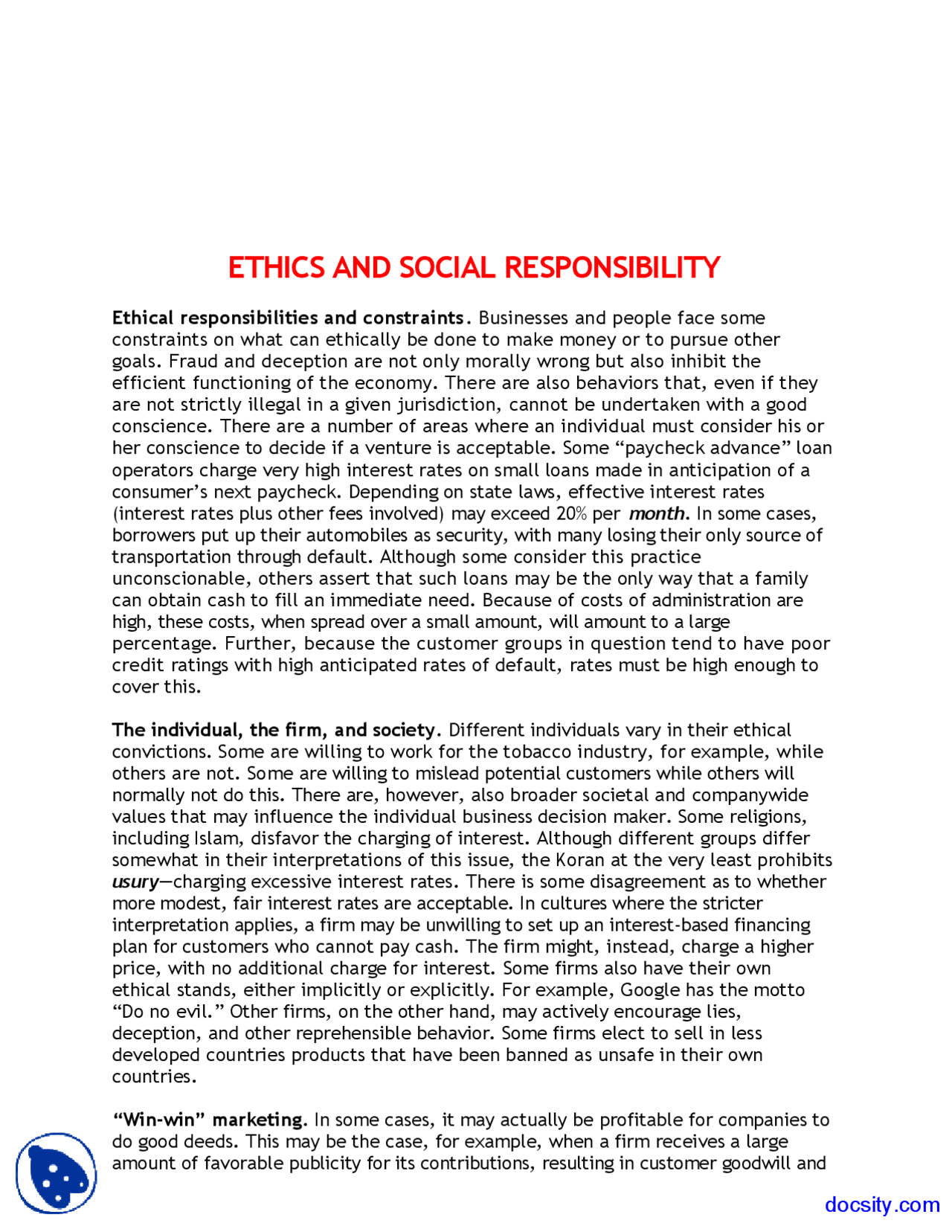 "Ethical Business Practices & Environmental Constraints: A Case Study ...