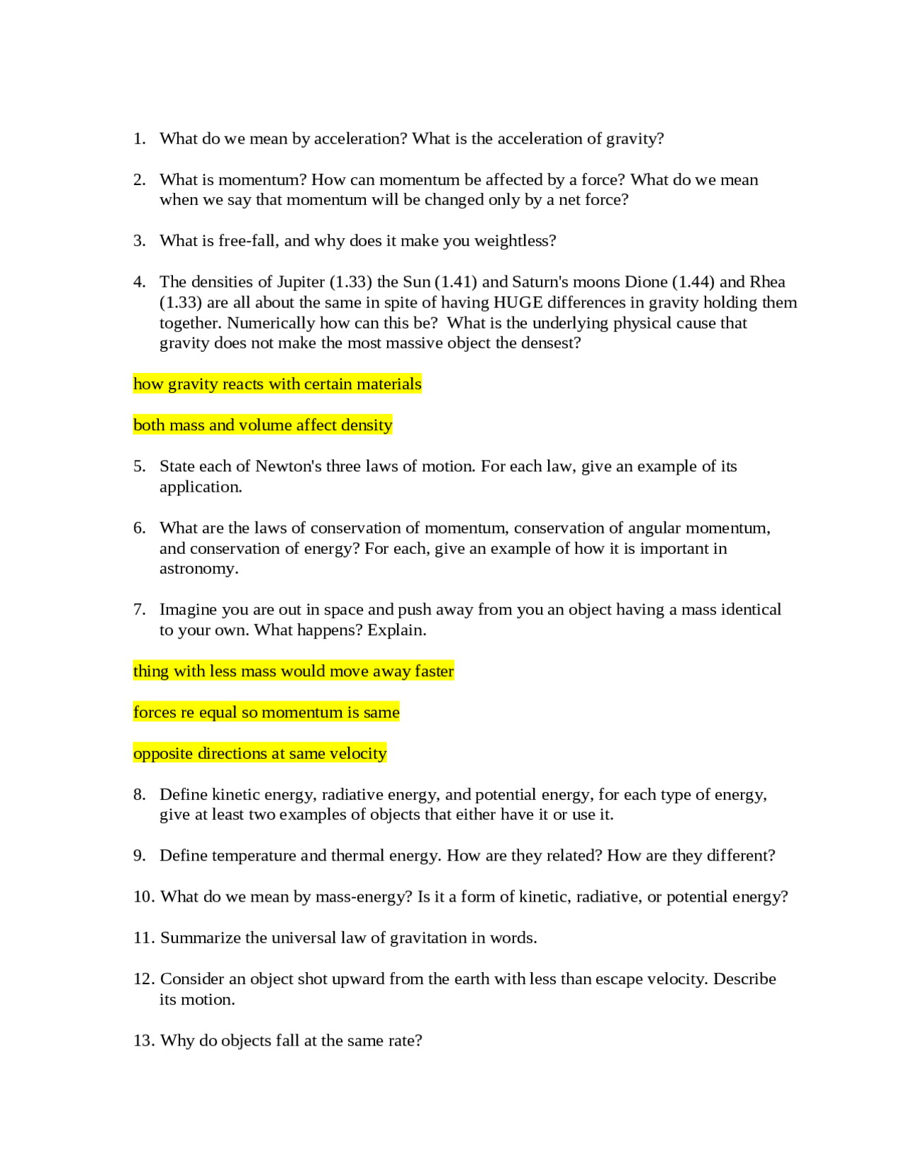 34 Short Questions Of Astronomy Of The Solar System Astr 1010 Docsity