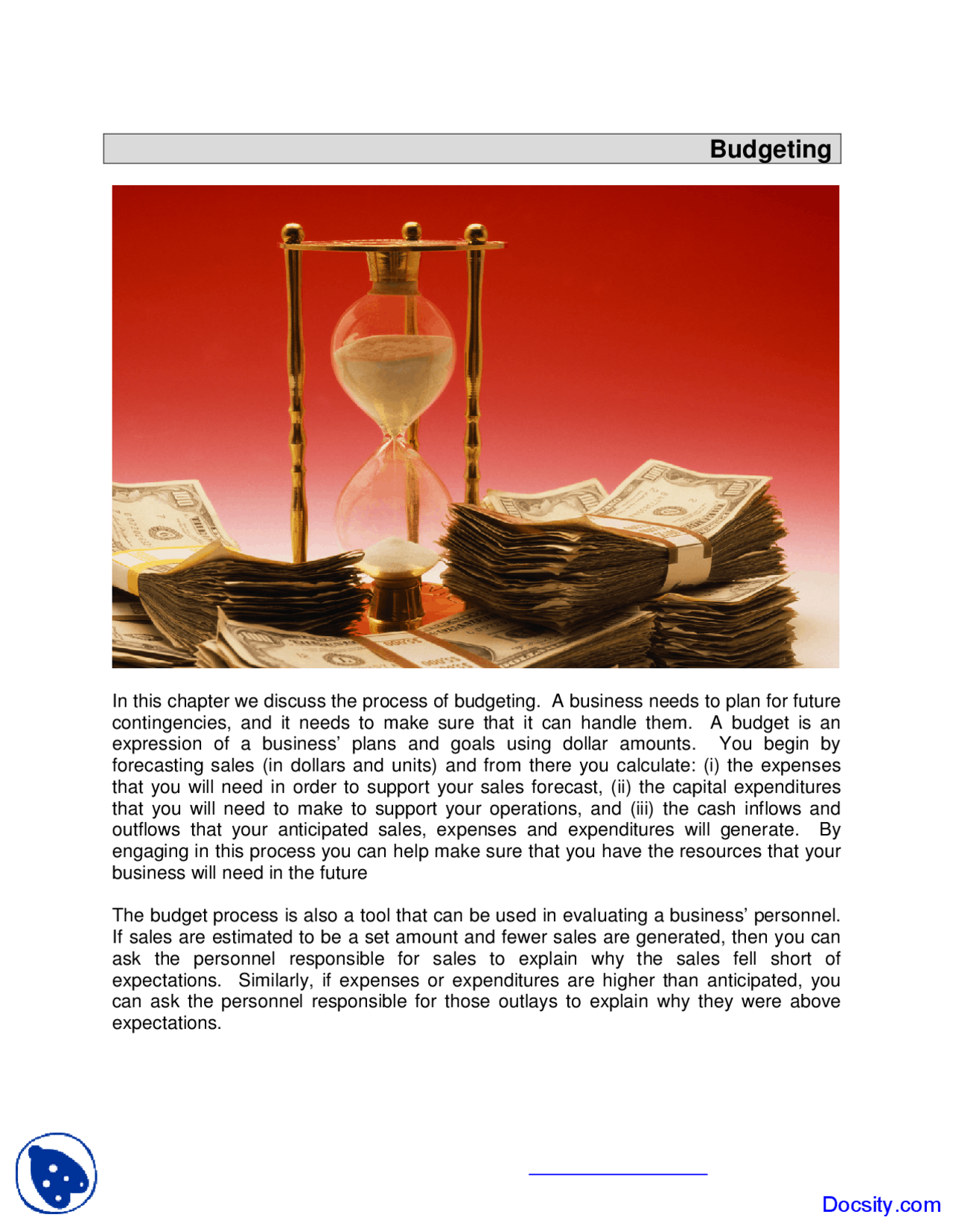 Budgeting Cost Accounting Lecture Notes Docsity