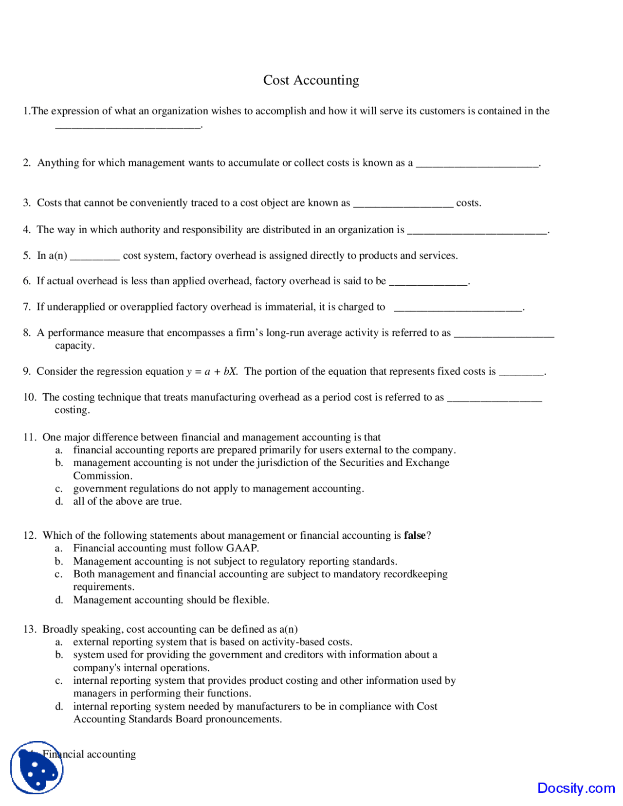 Accumulate Or Collect Costs Cost Accounting Quiz Exercises Cost