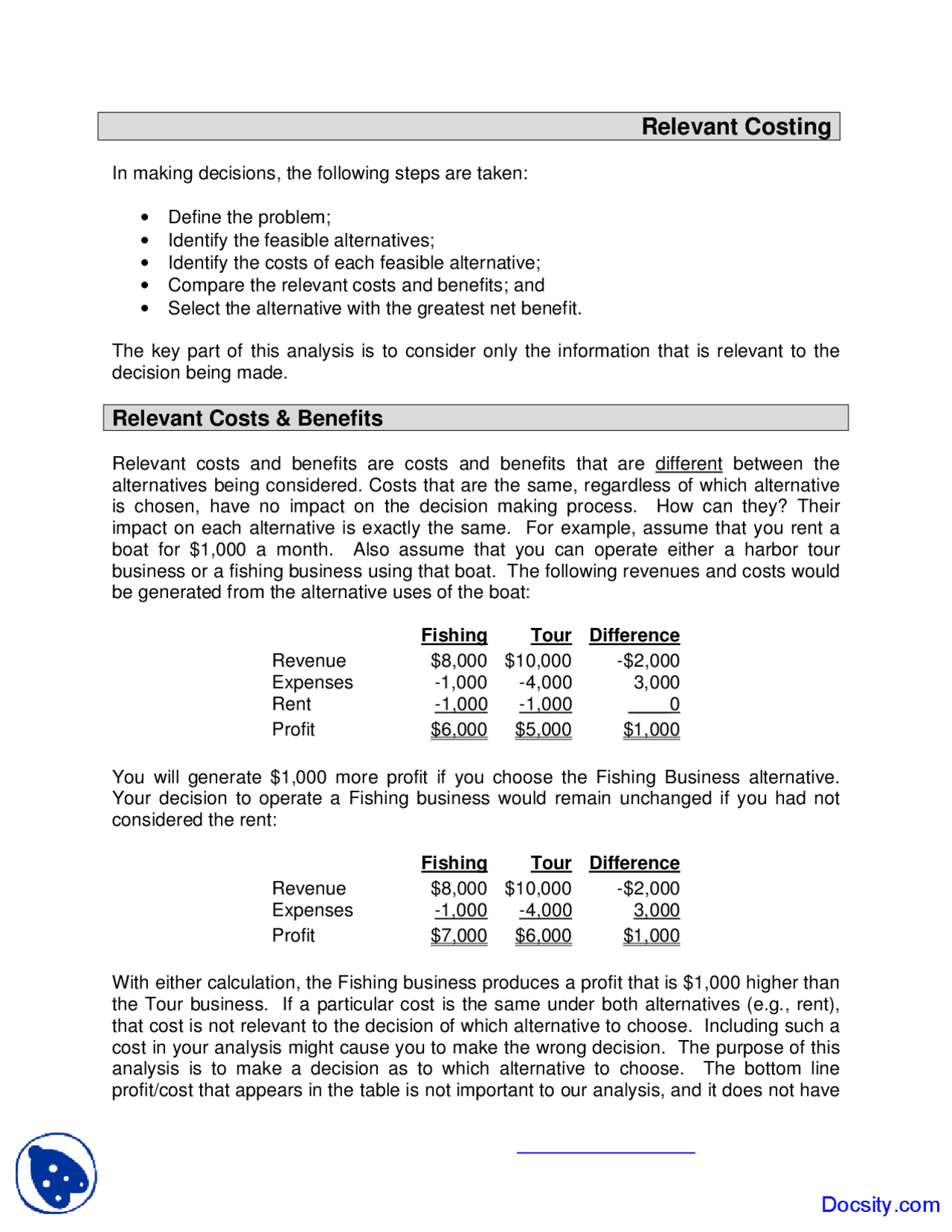 Relevant Costing Cost Accounting Lecture Notes Docsity