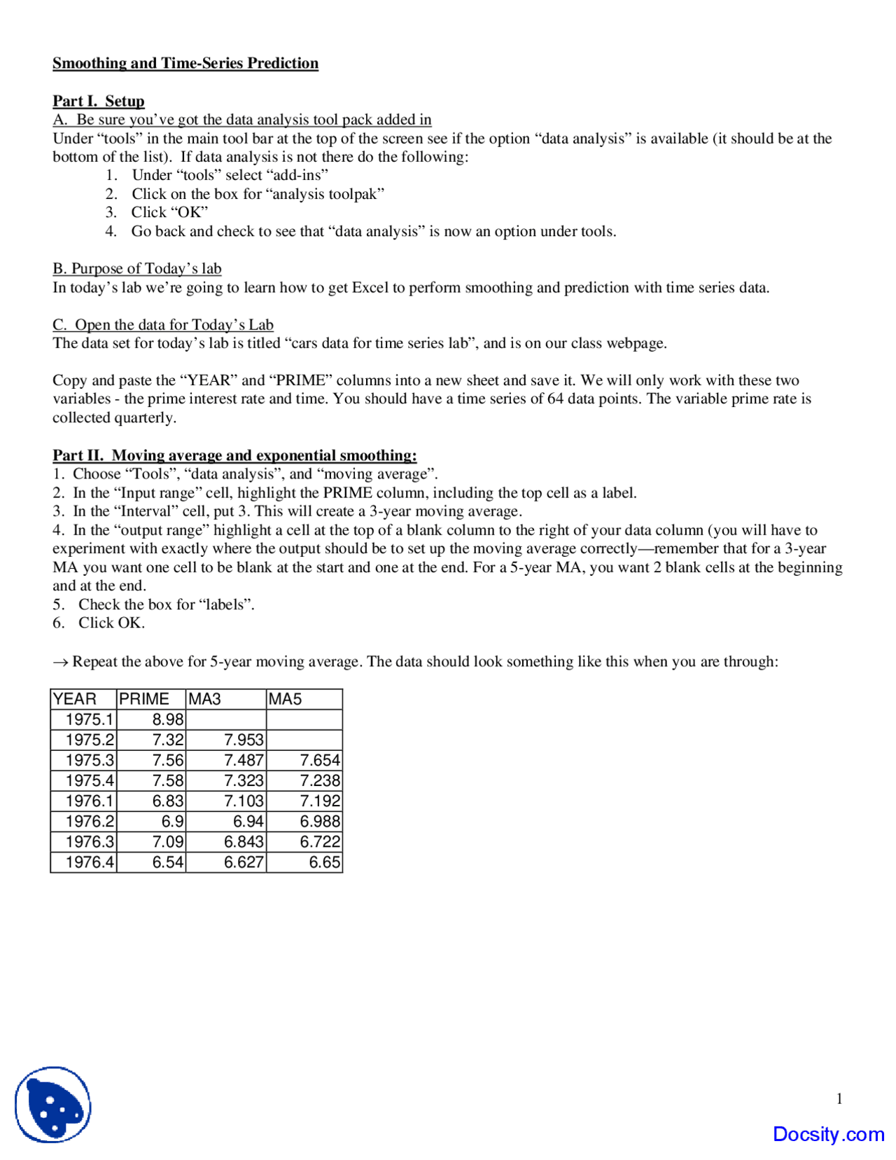 Smoothing And Time Series Prediction Econometrics Lecture Notes