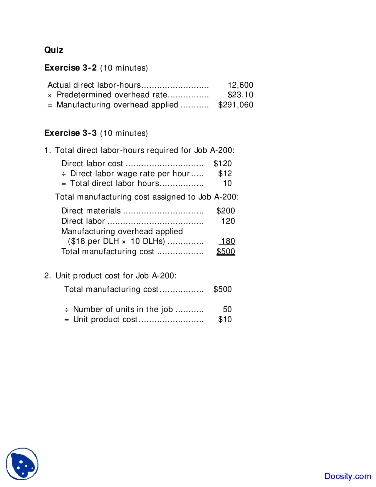 Labor Cost Process Costing Exam Exams Cost Accounting Docsity