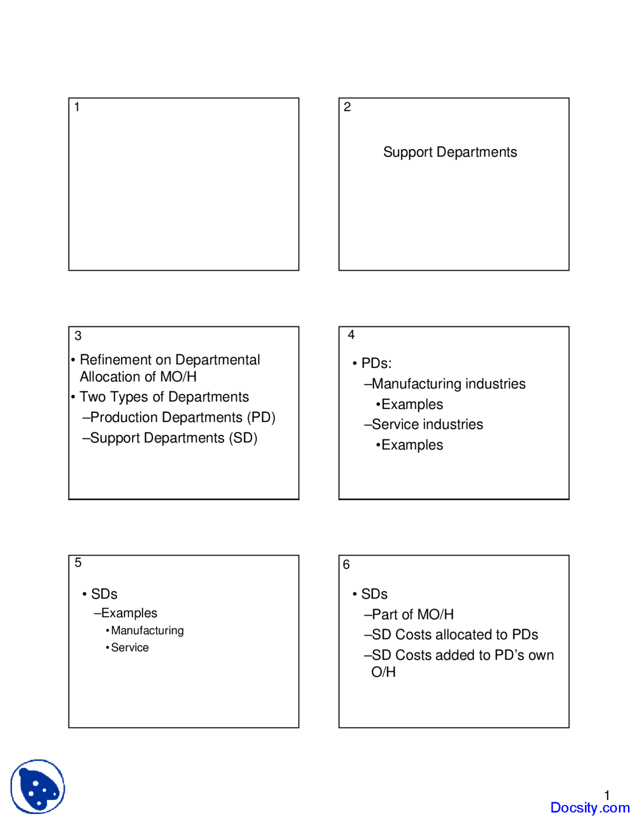 Support Departments Cost Accounting Lecture Slides Docsity