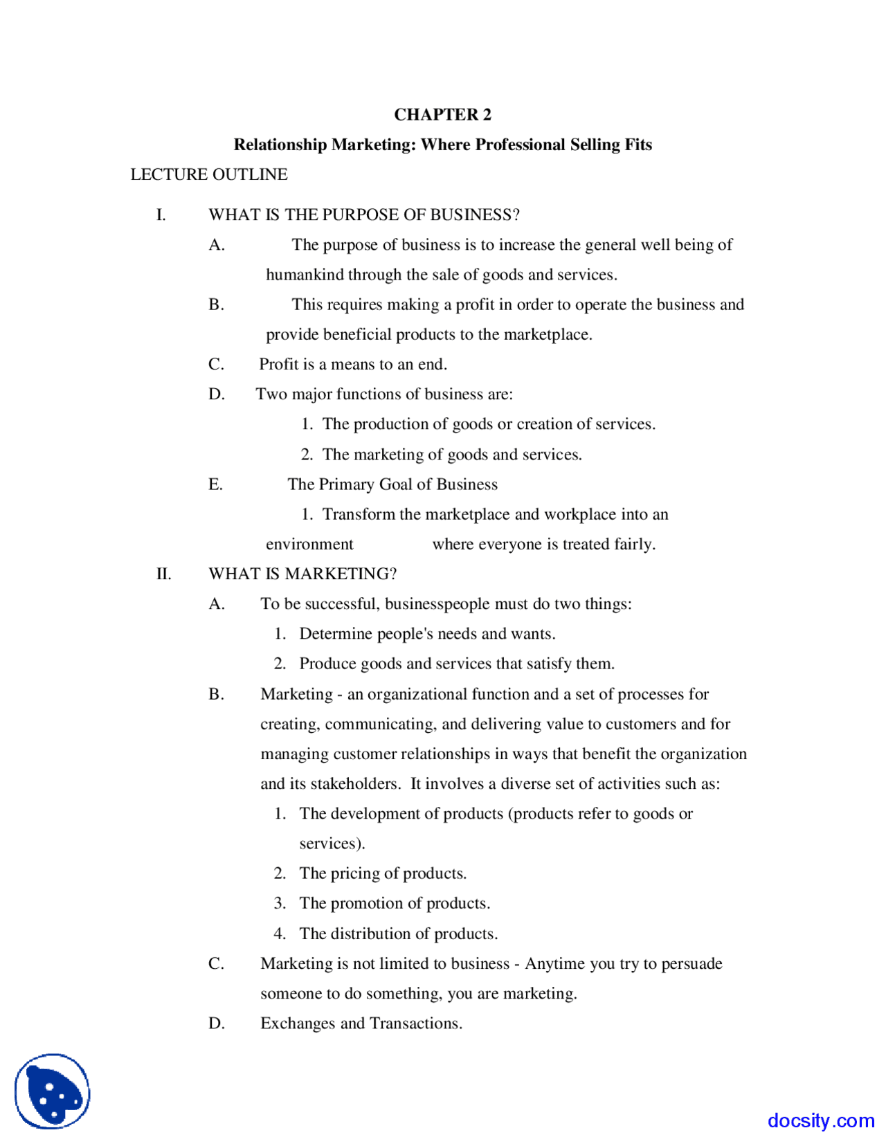 Professional Selling Fundamentals Of Selling Lecture Notes Docsity