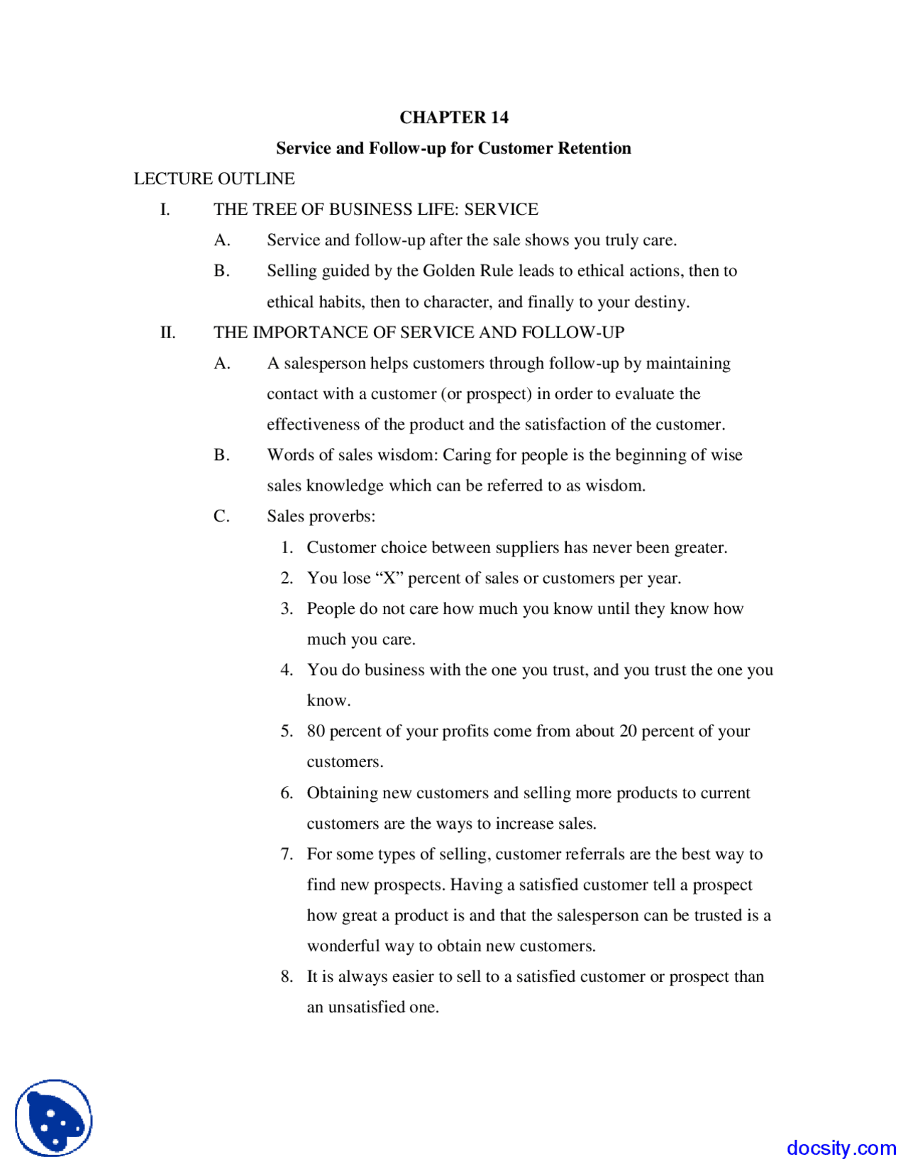 Customer Retention Fundamentals Of Selling Lecture Notes Docsity