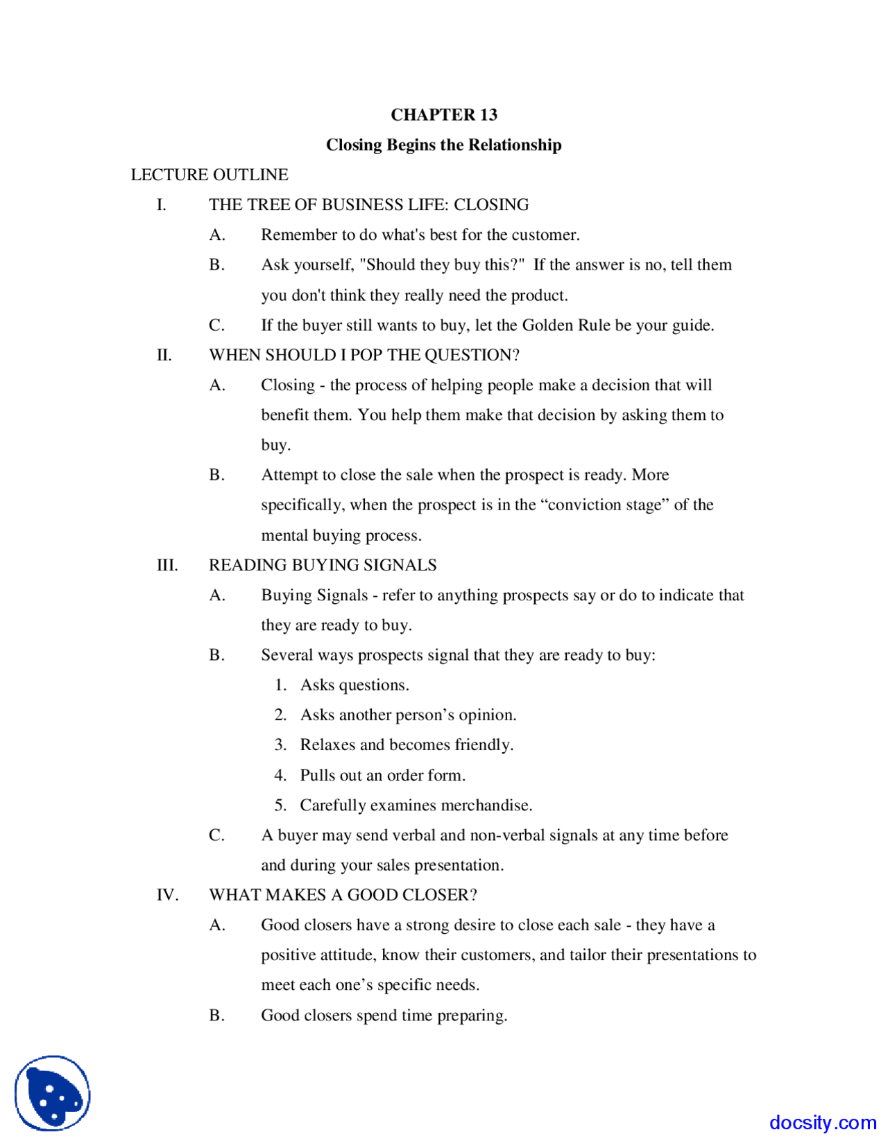 Relationship Fundamentals Of Selling Lecture Notes Docsity