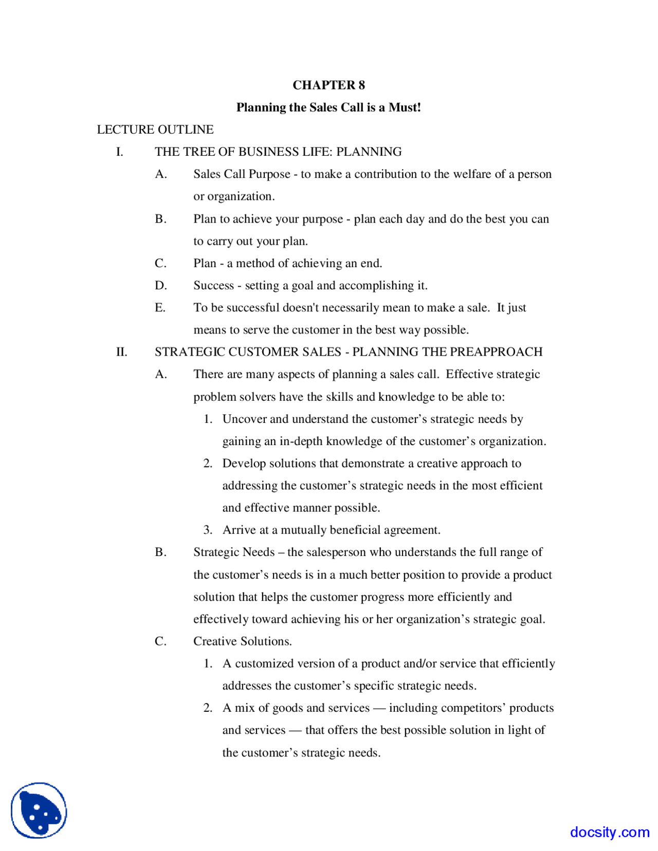Sales Call Fundamentals Of Selling Lecture Notes Docsity