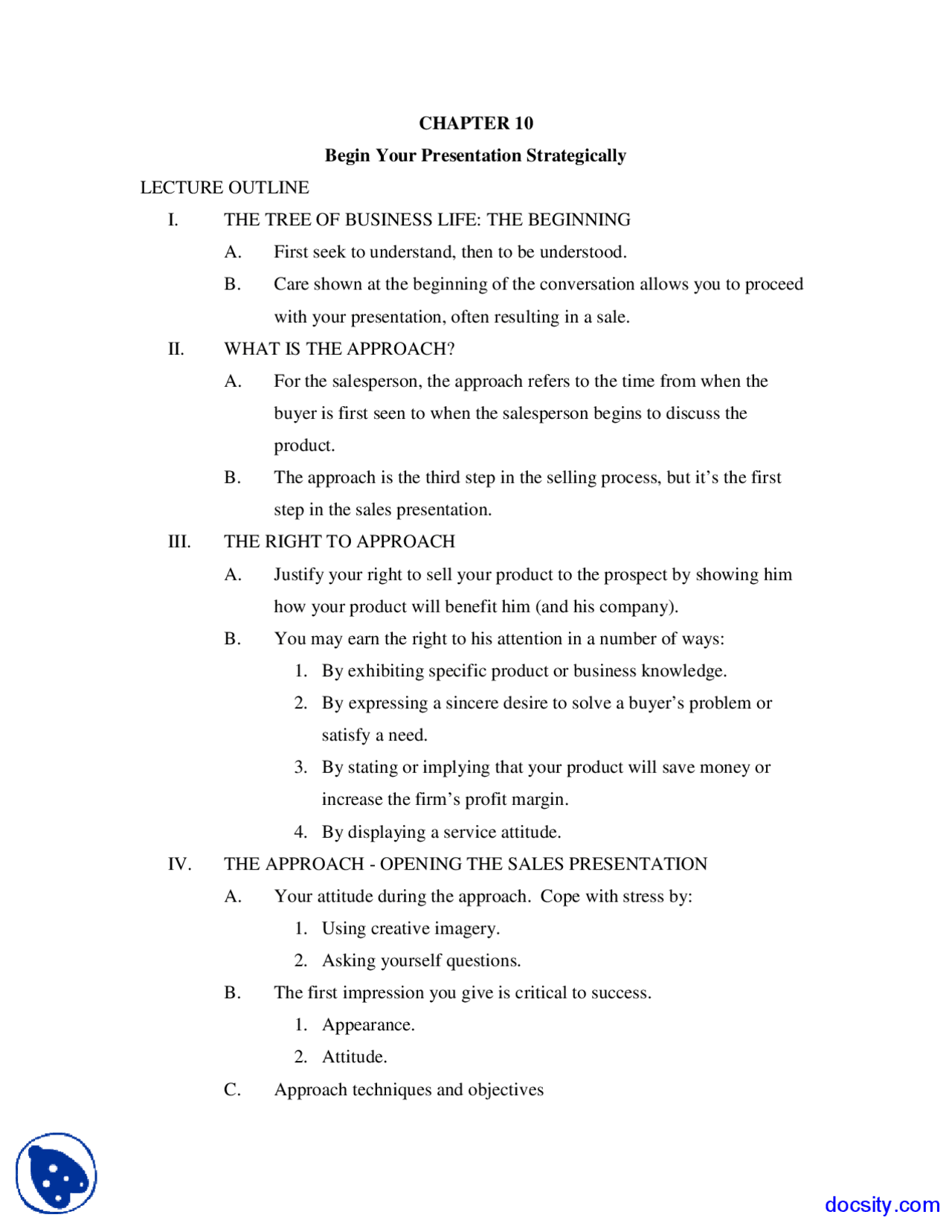 Tree Of Business Fundamentals Of Selling Lecture Notes Docsity