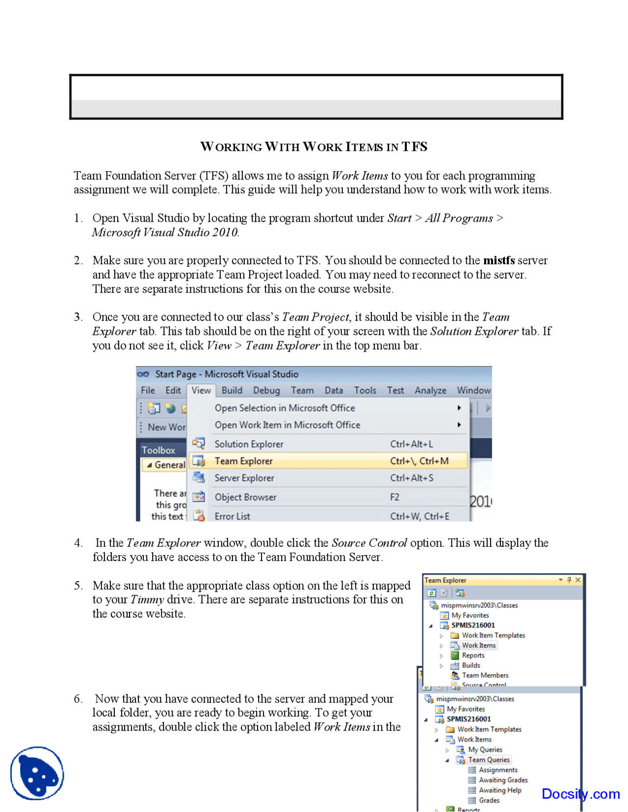 Working with Work Items in TFS: A Student's Guide | Exercises Business ...