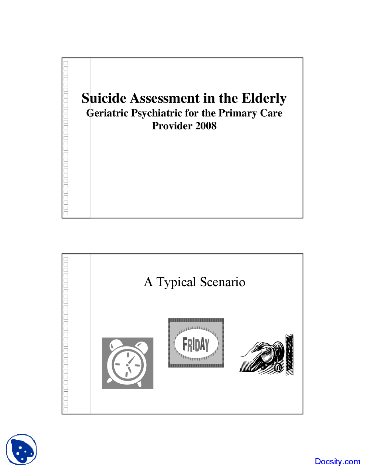 Suicide Assessment In Elderly Psychiatry Lecture Slides Docsity