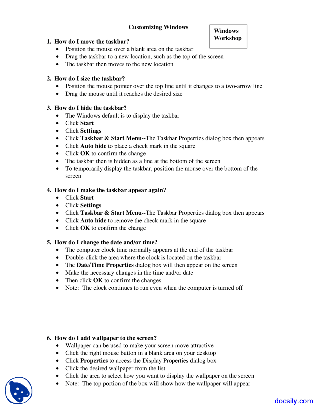 Customizing Windows Electrical Learning Lecture Notes Docsity