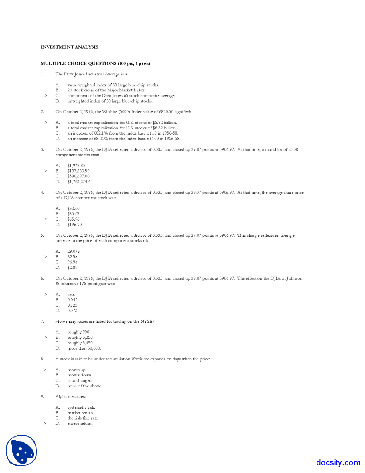 Reflected A Divisor Investment Theory Past Solved Exam Docsity