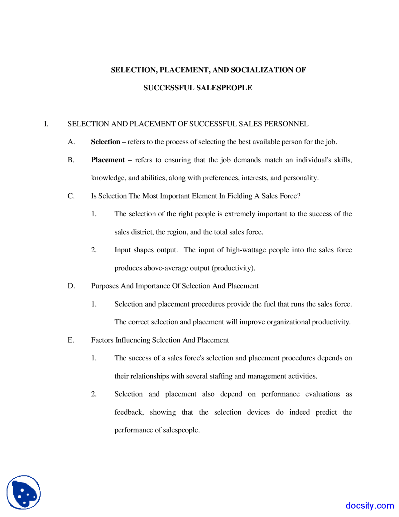 Socialization Sales Management Lecture Notes Docsity