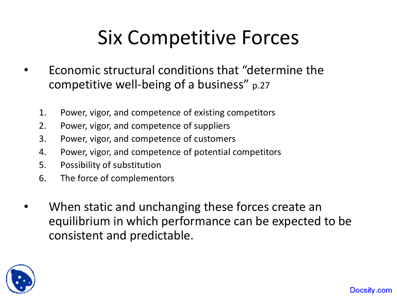 Competitive Forces - Governance and Leadership - Lecture Slides - Docsity