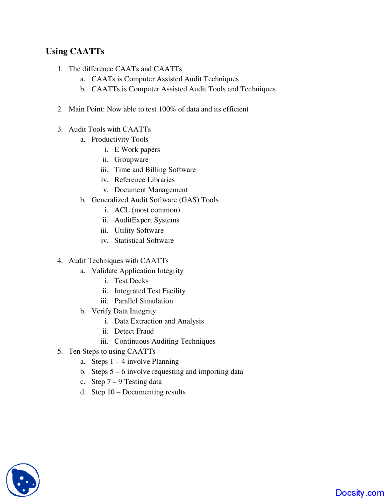 Using Caatts Resource Management Lecture Notes Docsity