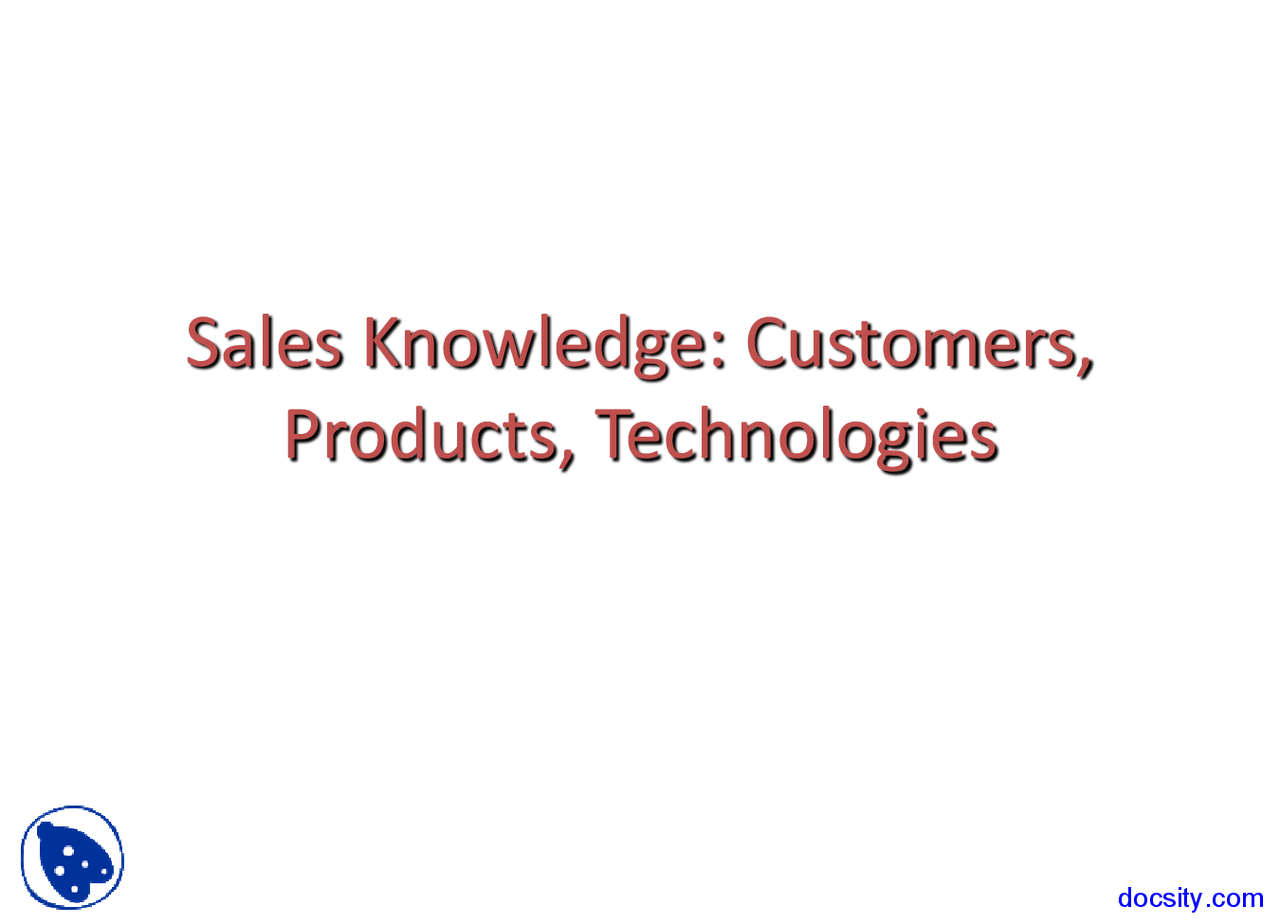 Sales Knowledge Sales Management Lecture Slides Docsity