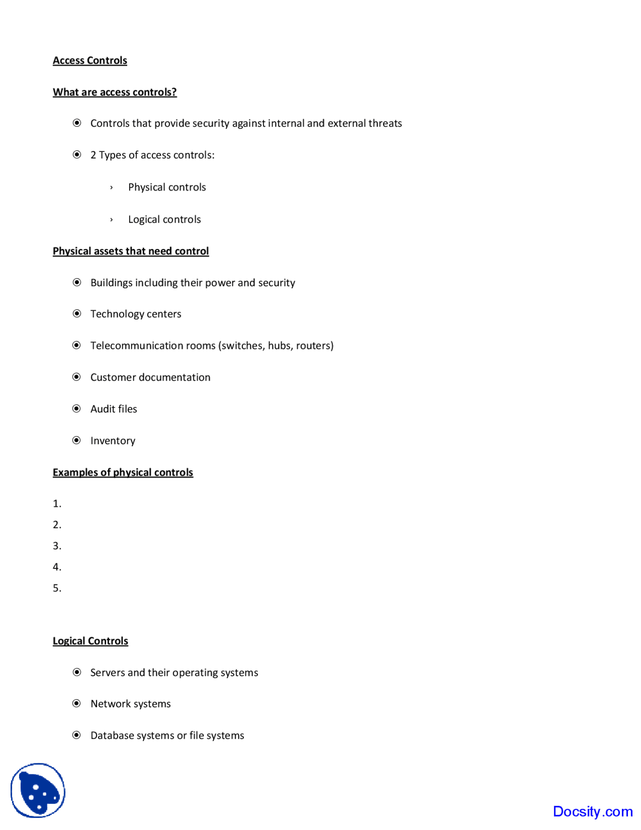 Access Controls Resource Management Lecture Notes Docsity