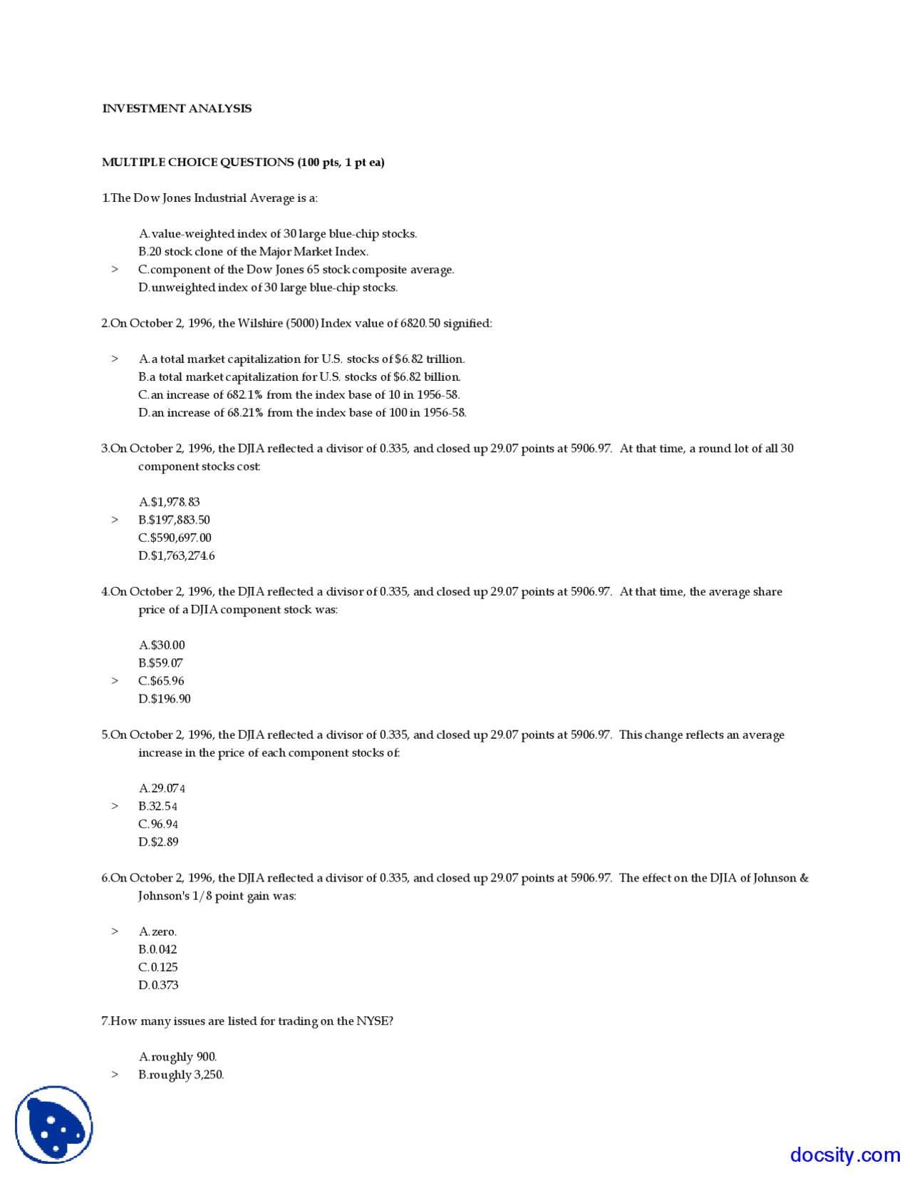 Stock Market and Bond Principles: Key Concepts and Calculations | Exams ...