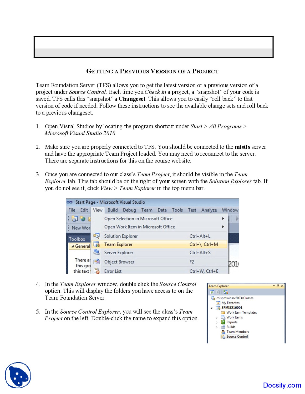Getting A Previous Version Of A Project Business Applications