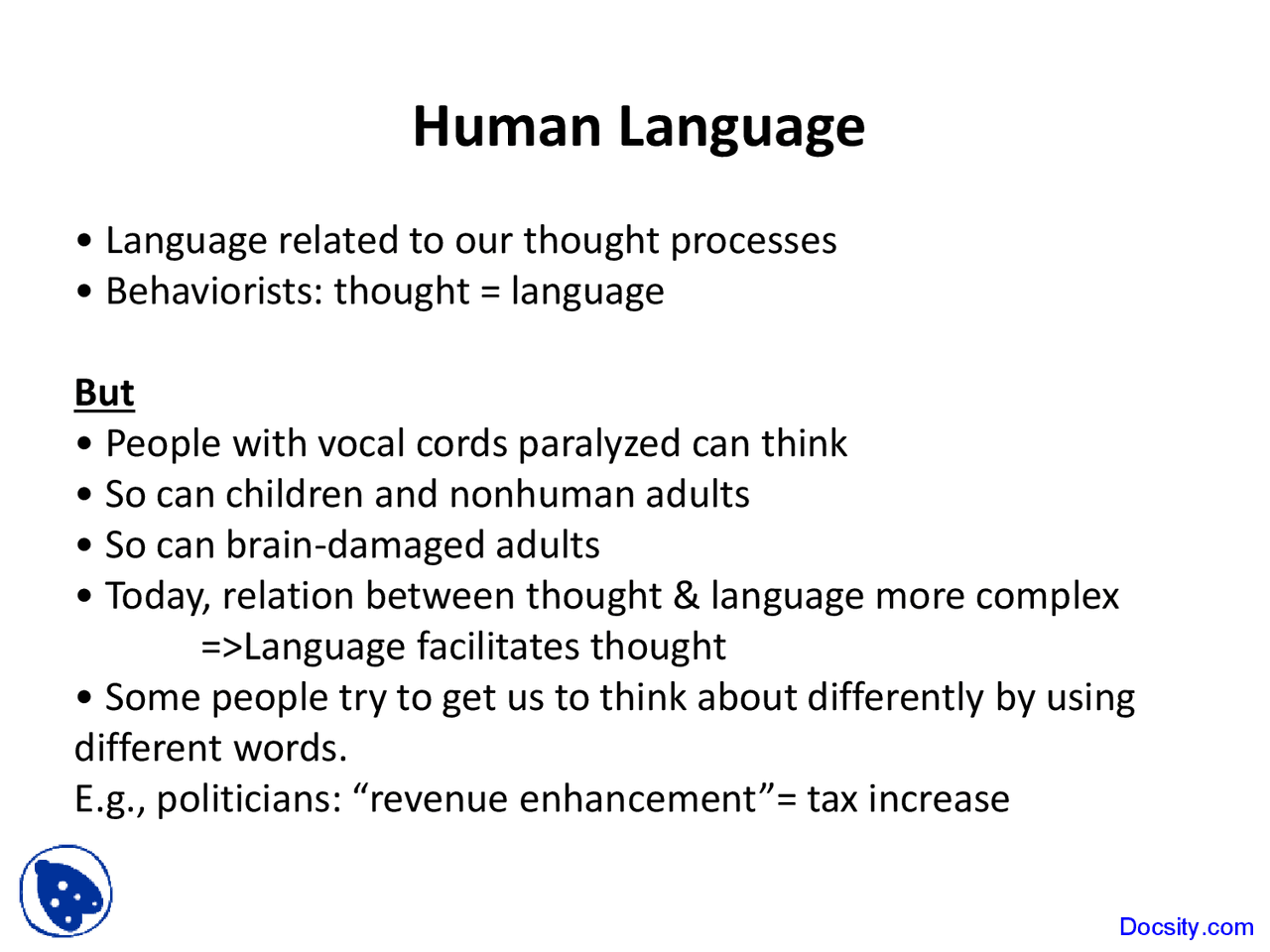 Human Language - Fundamentals of Psychology - Lecture Slides - Docsity