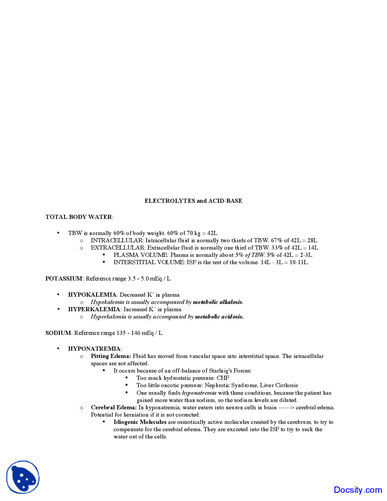 Electrolytes And Acid Base Medical Science Lecture Notes Apuntes