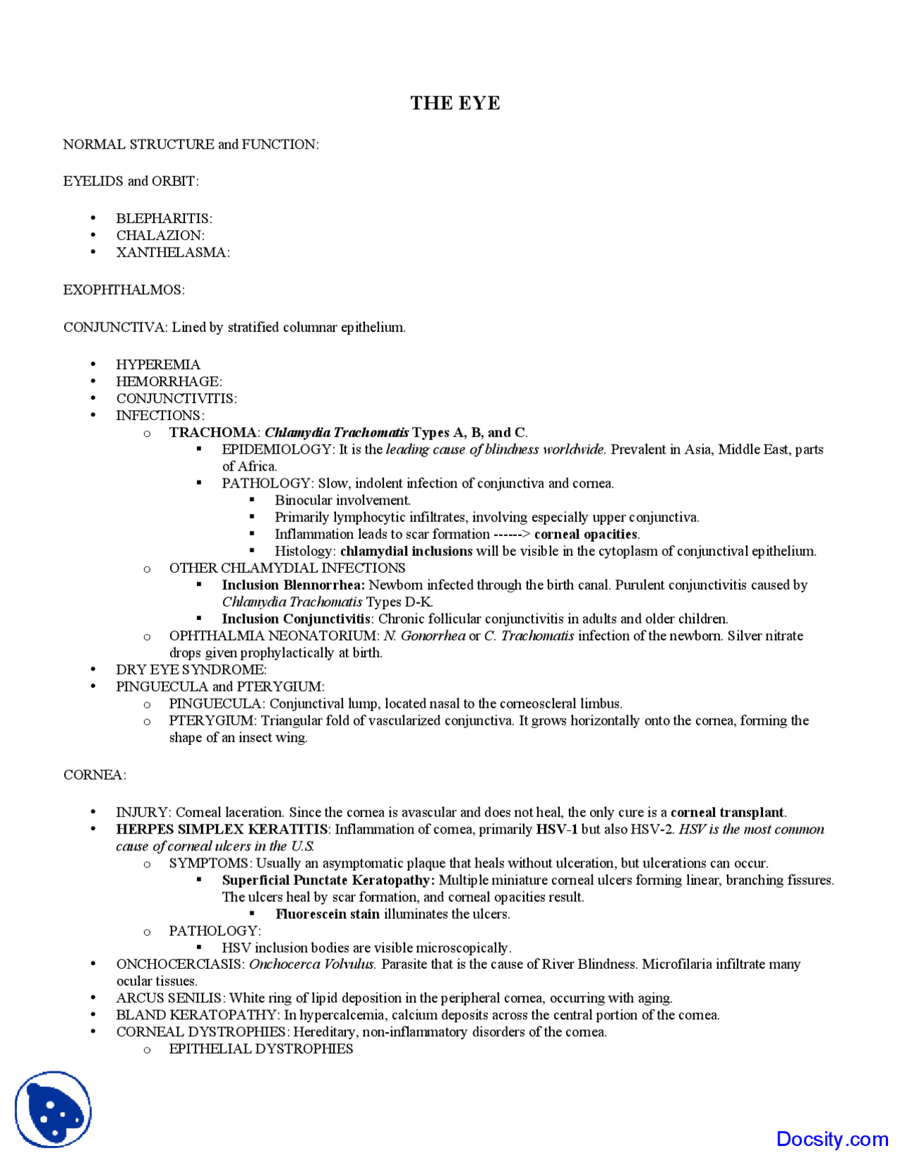 Eye - Medical Science - Lecture Notes - Docsity