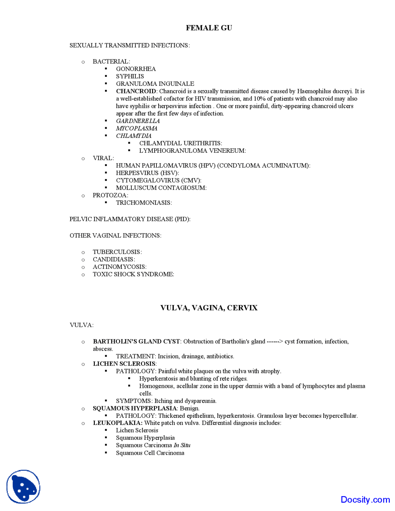 Female Gu Medical Science Lecture Notes Docsity
