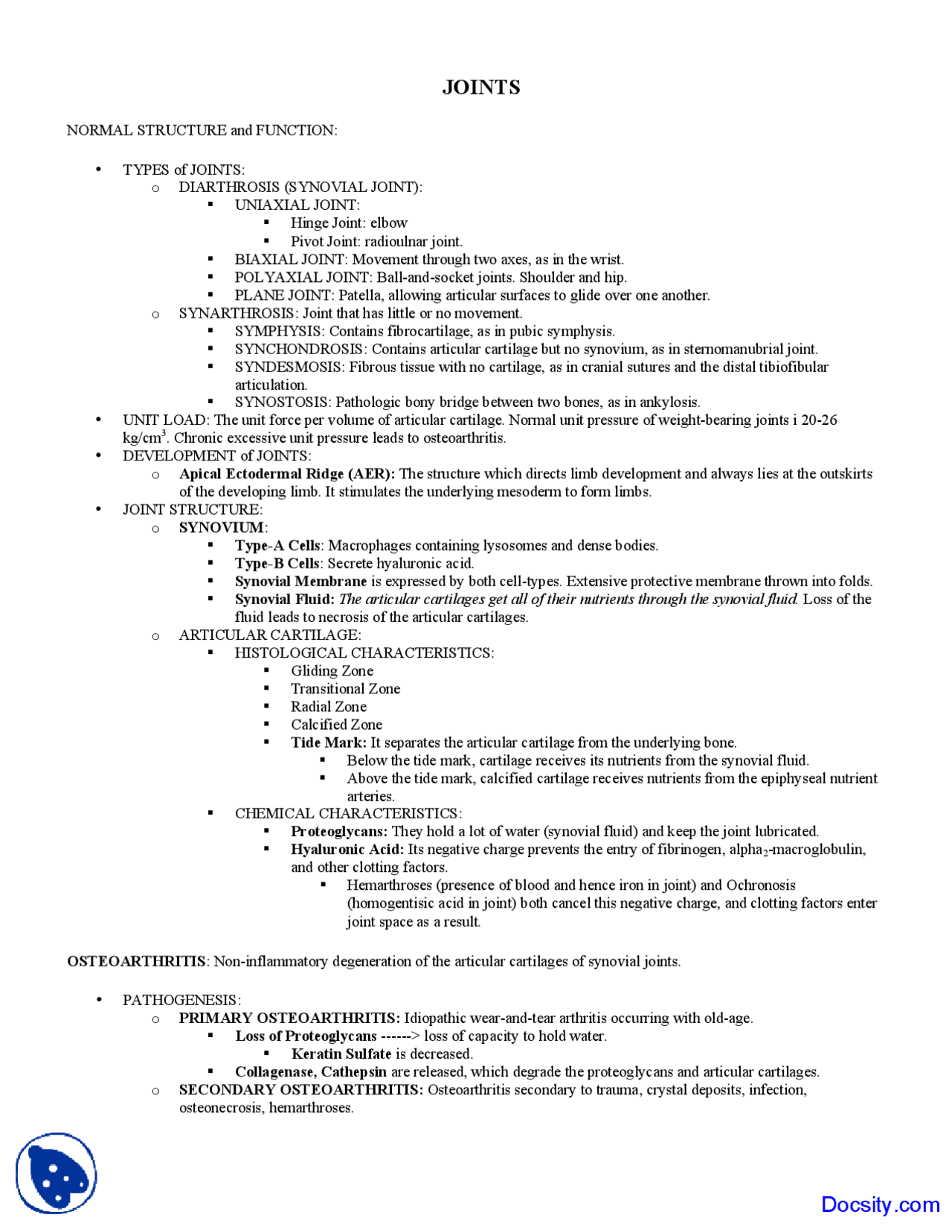 Anatomy of Joints - Medical Science - Lecture Notes | Study notes ...