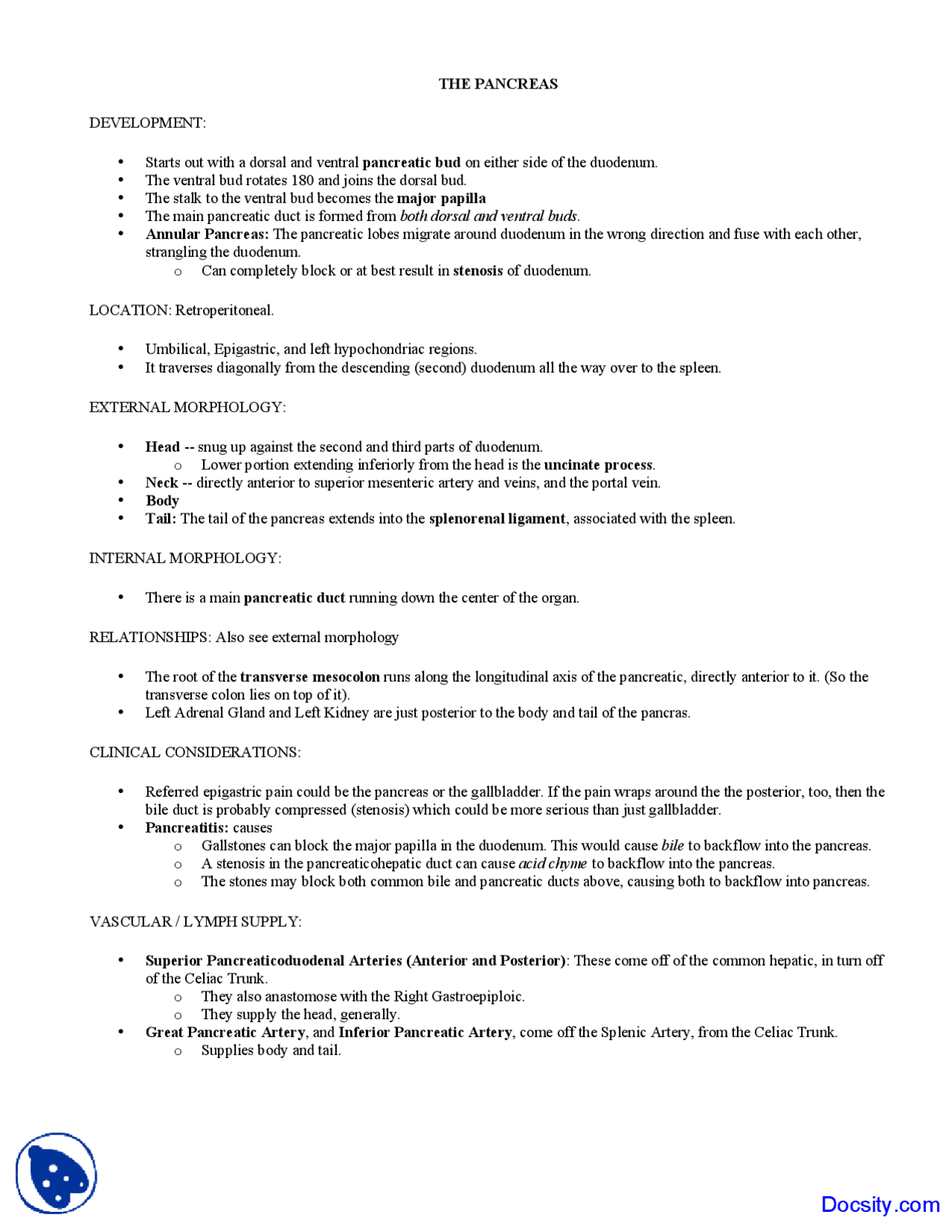 Pancreas And Liver Medical Science Lecture Notes Docsity