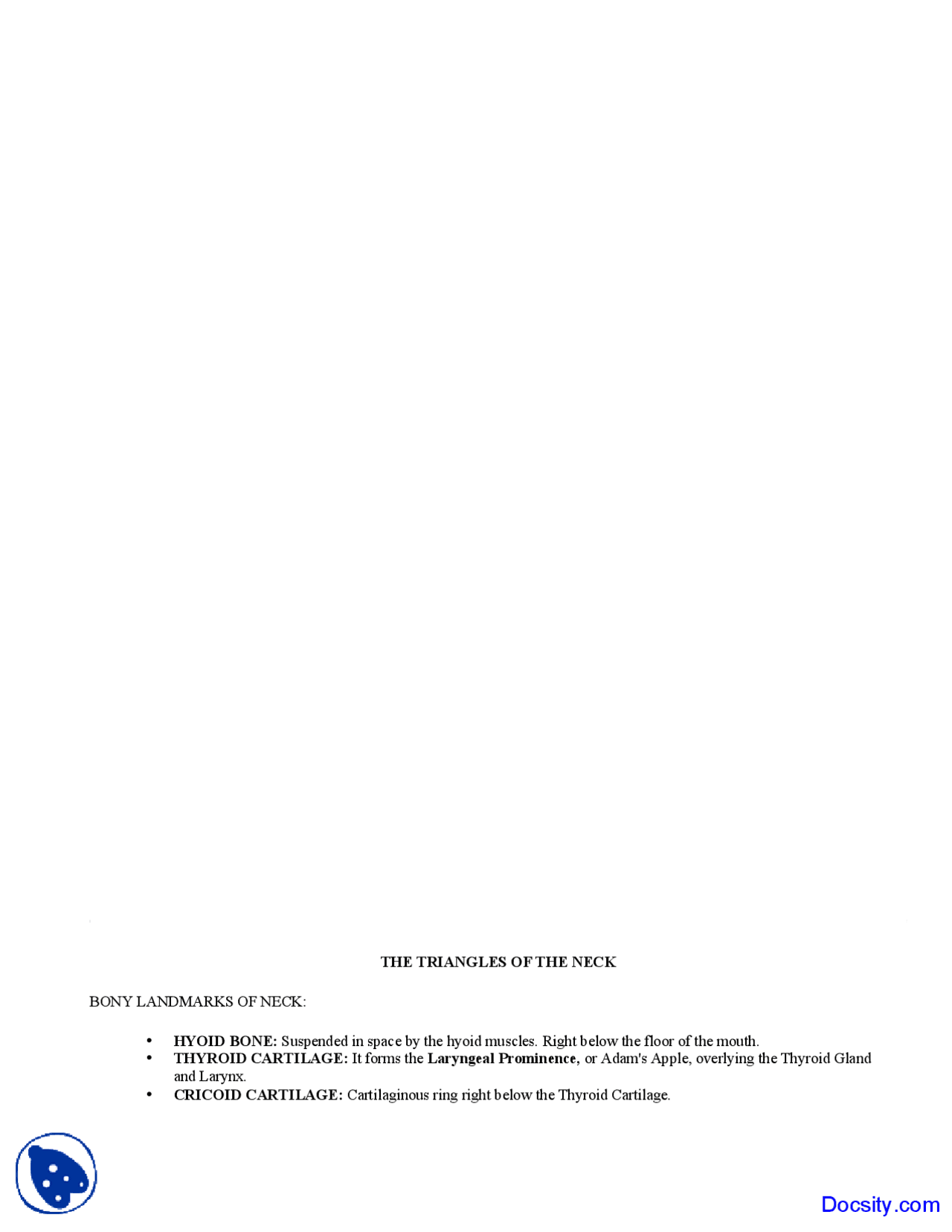 Triangles of Neck - Medical Science - Lecture Notes - Docsity