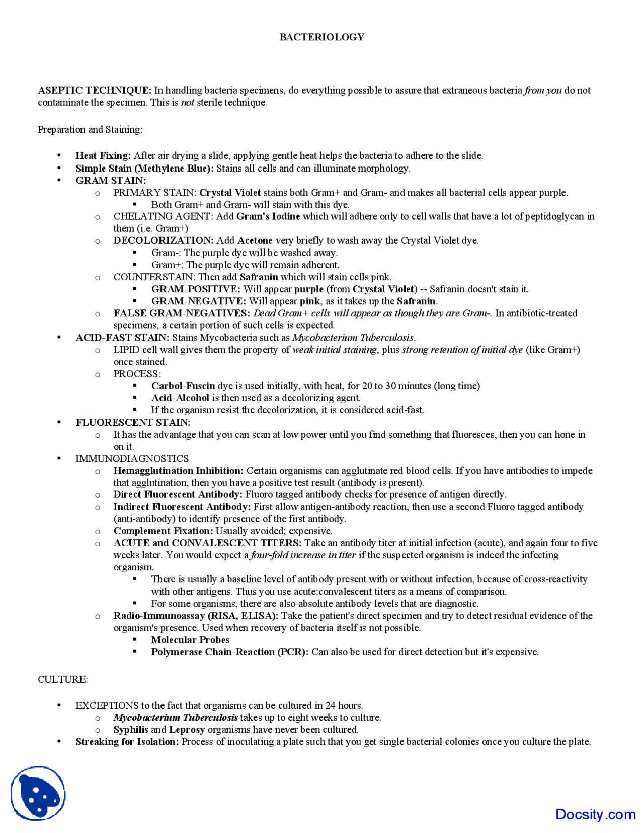Bacteriology Medical Science Lecture Notes Docsity