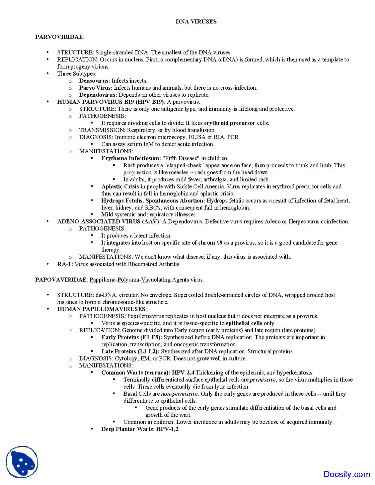Dna Viruses Medical Science Lecture Notes Docsity