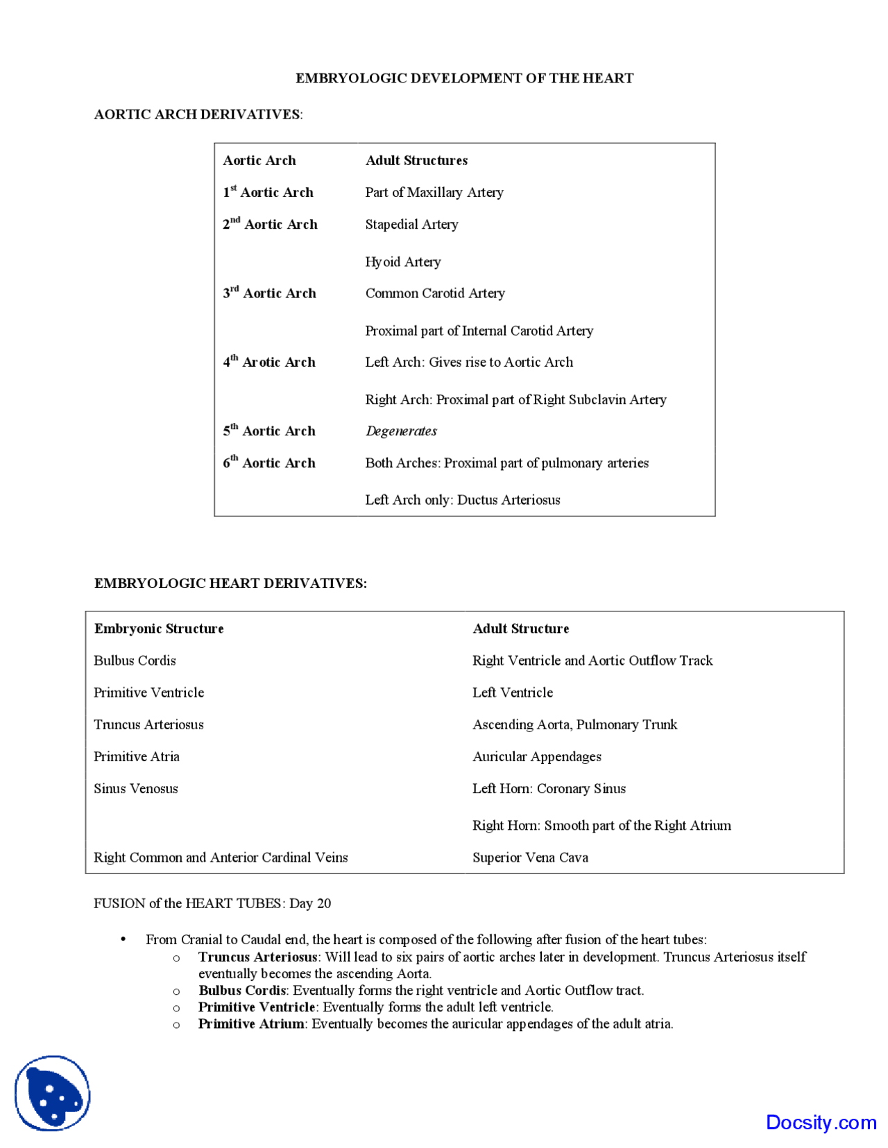 Embryologic Development Of Heart Medical Science Lecture Notes