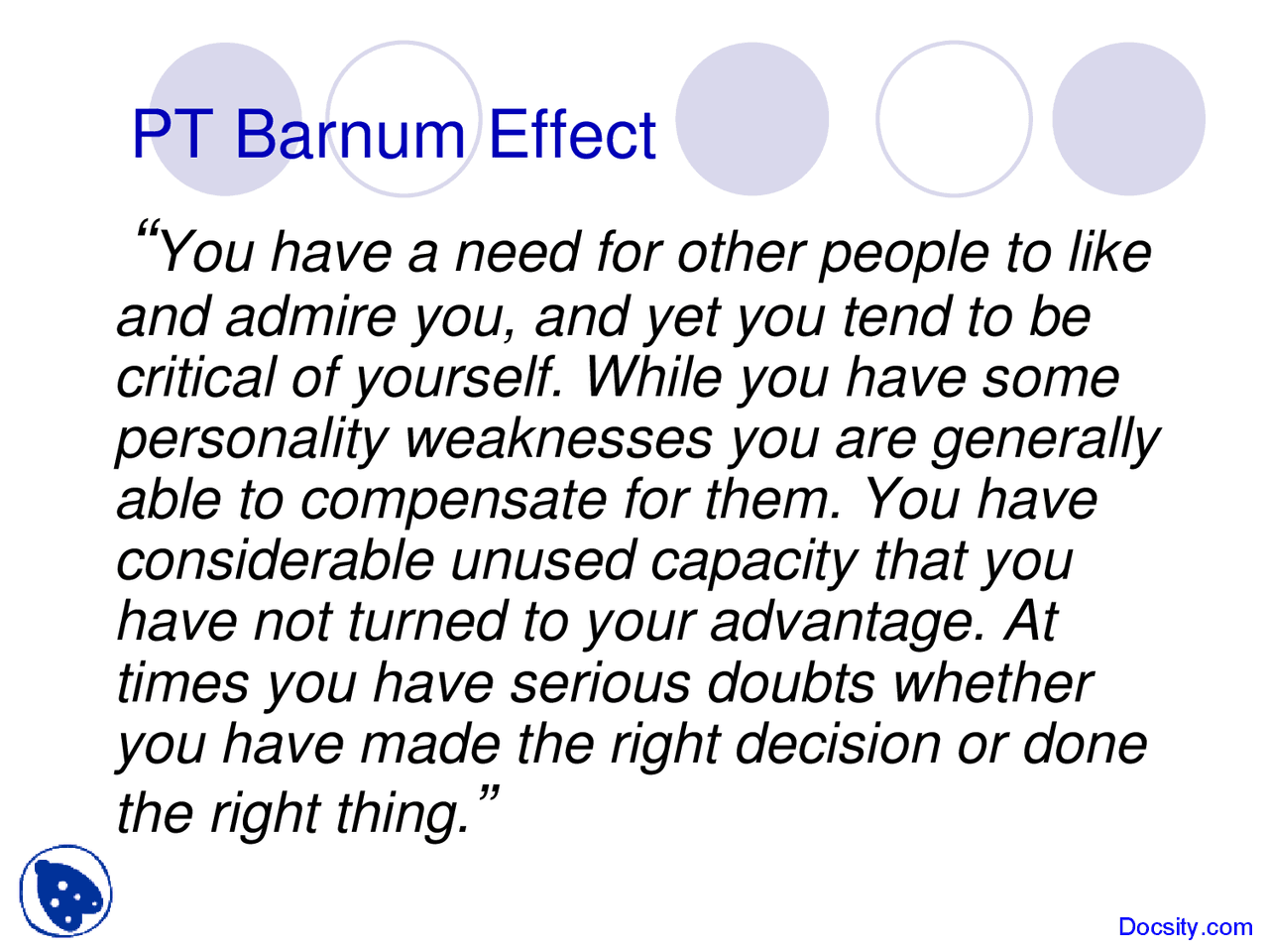Barnum Effect - Fundamentals of Psychology - Lecture Slides - Docsity