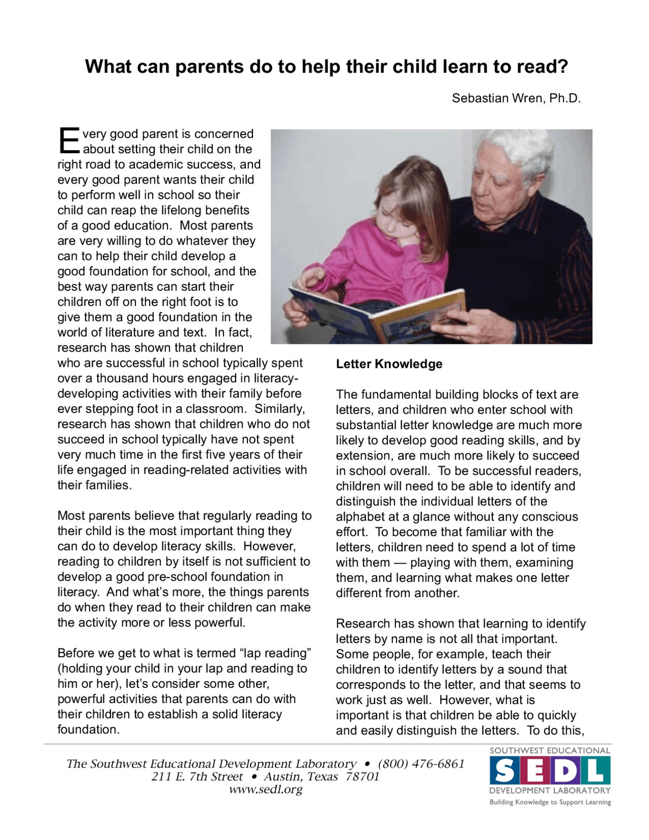 Parents - Psychology of Reading - Handout - Docsity