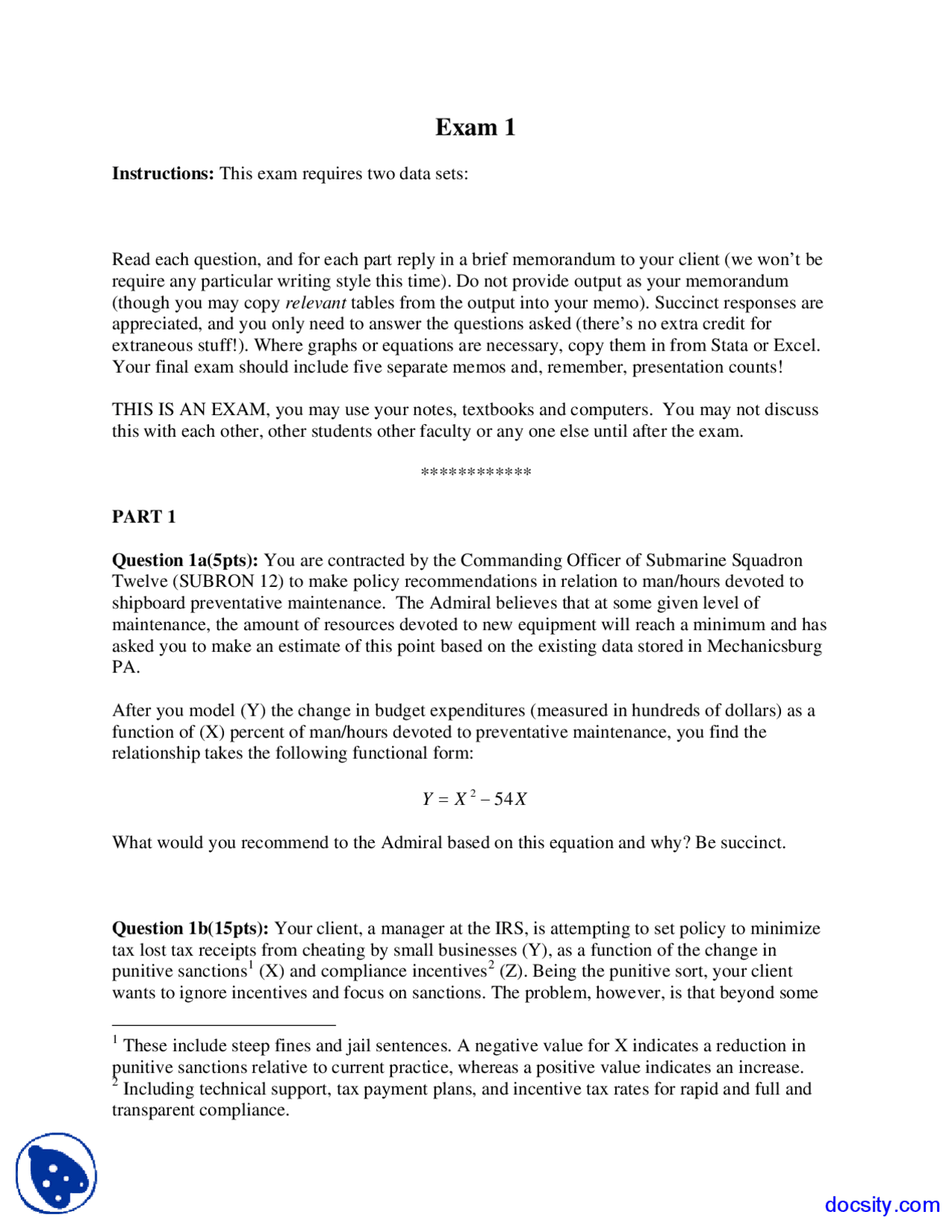 Admiral Based - Quantitative Methods in Public Management - Exam - Docsity