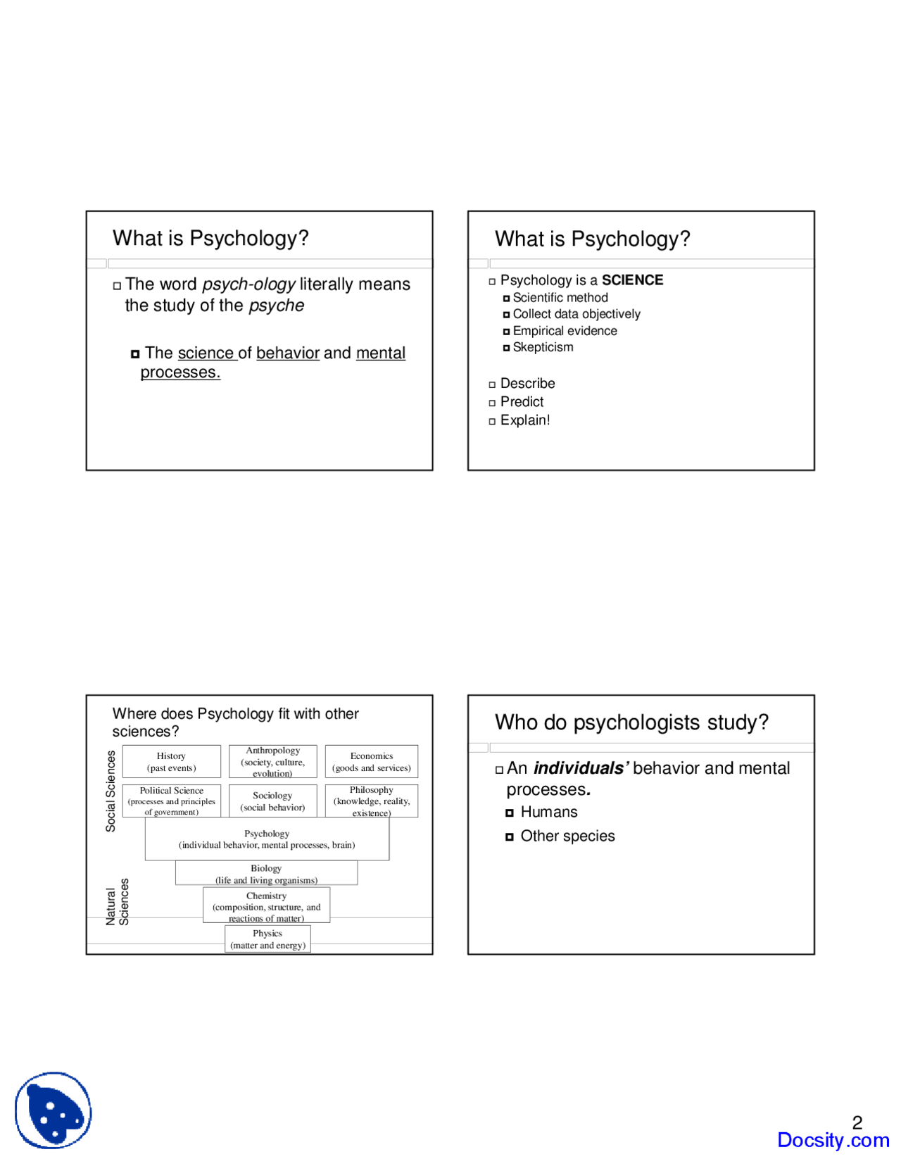Psychology - Basic Psychology - Lecture Slides - Docsity