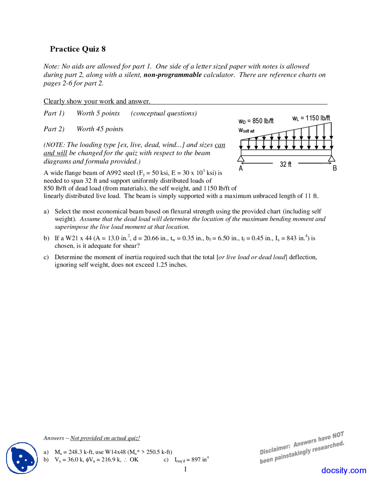 Loading Type Elements Of Architectural Structures Quiz Docsity