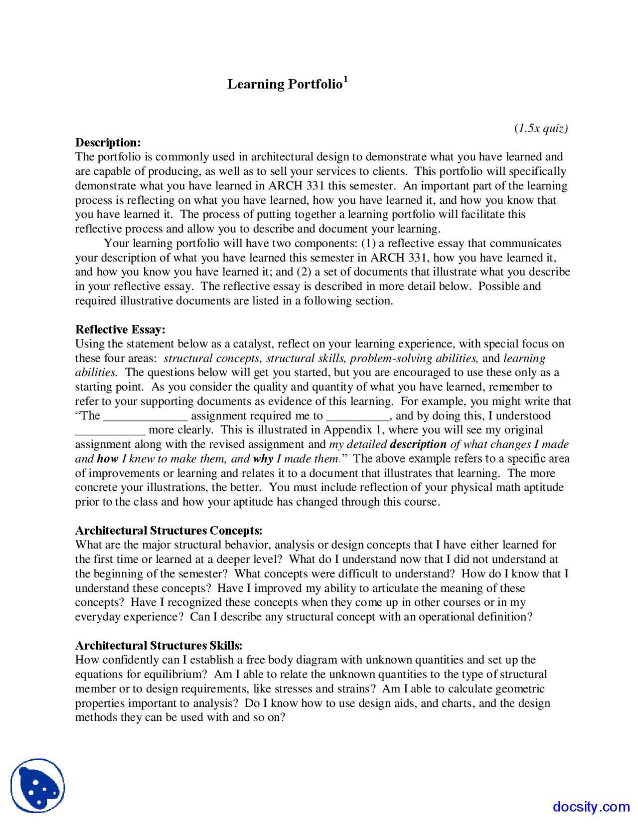 Port Folio Architectural Structures Lecture Notes Docsity