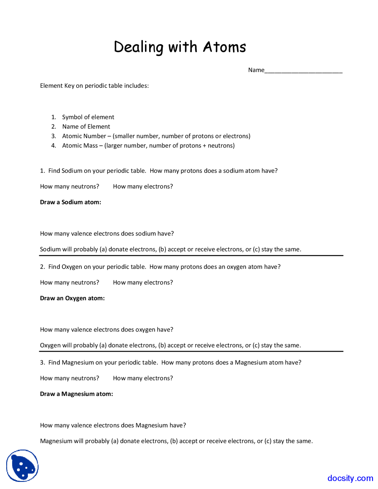 Dealing With Atoms Biology Quiz Docsity