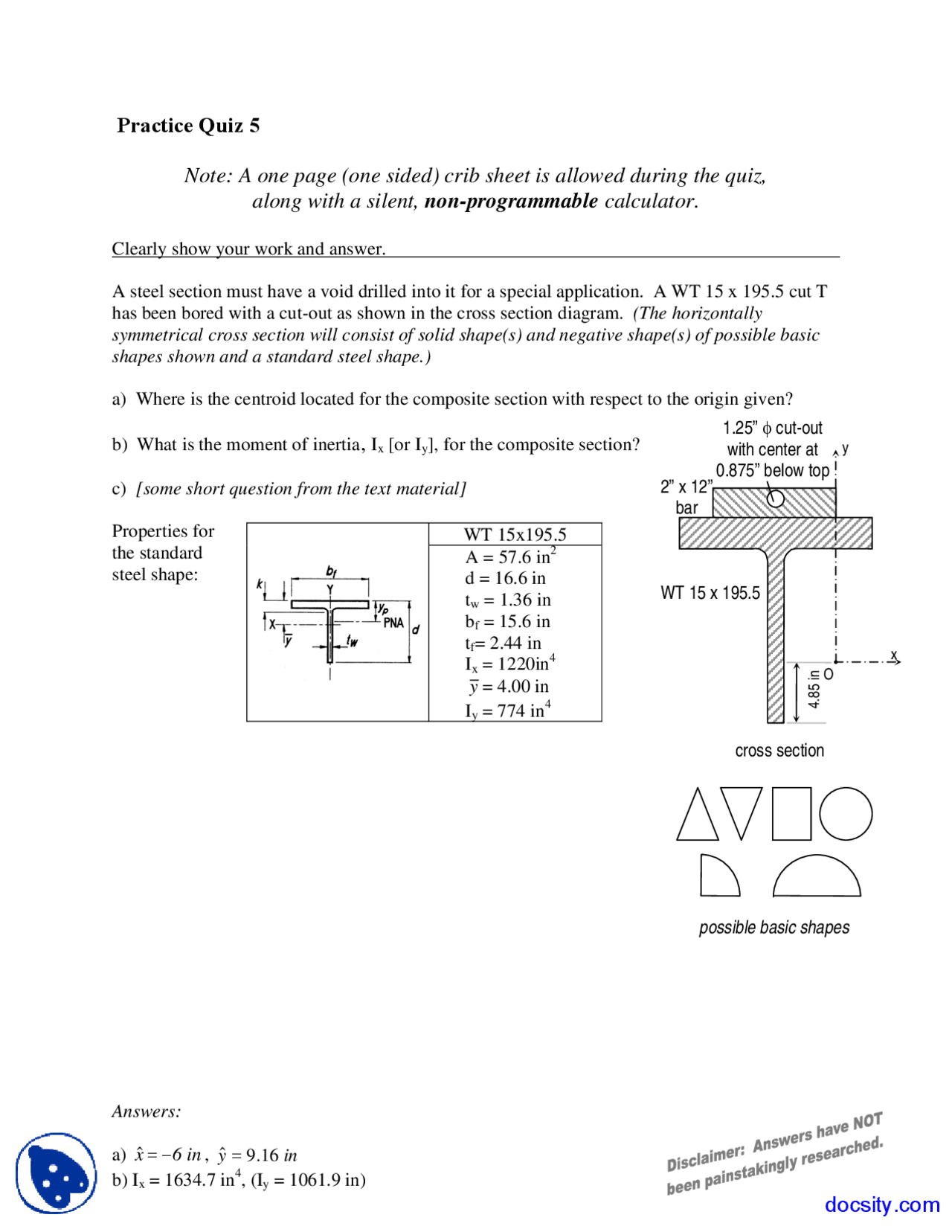 Section Diagram Architectural Structures Quiz Docsity