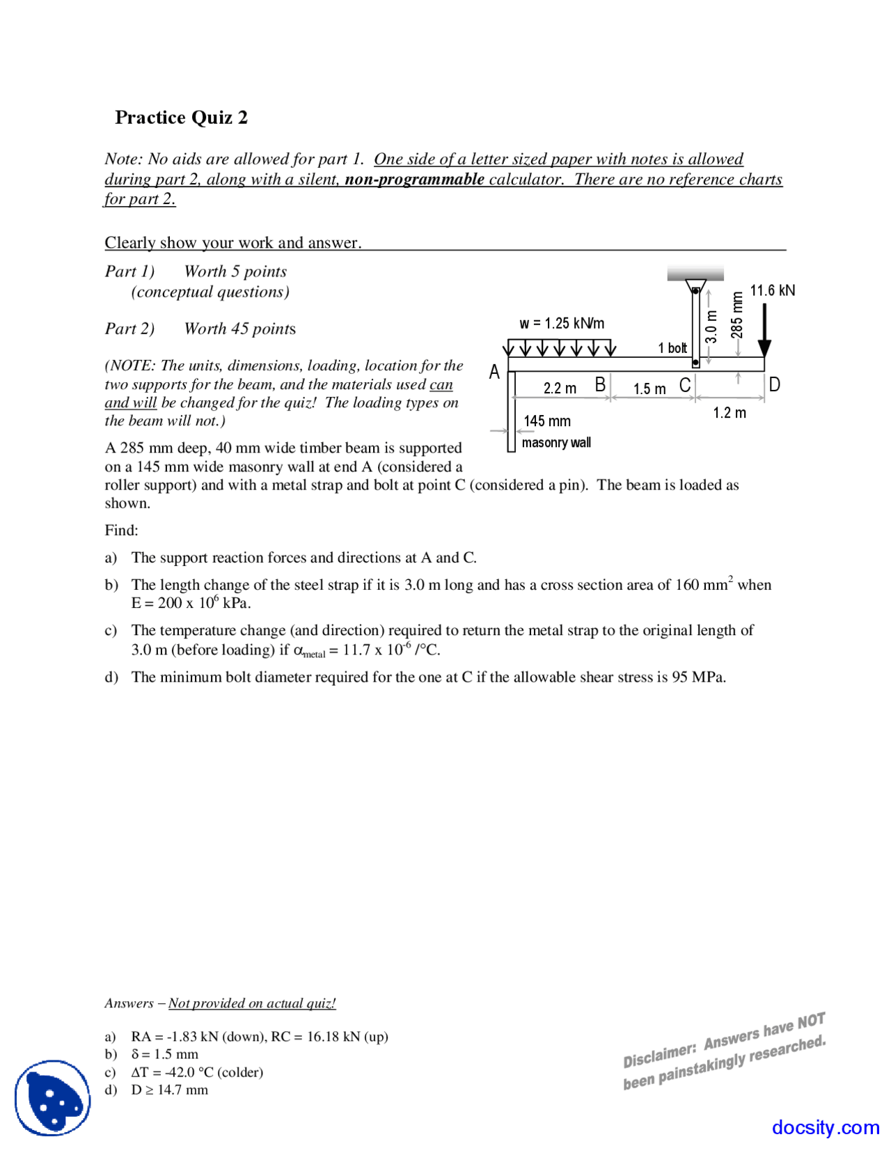 Timber Beam Elements Of Architectural Structures Quiz Docsity